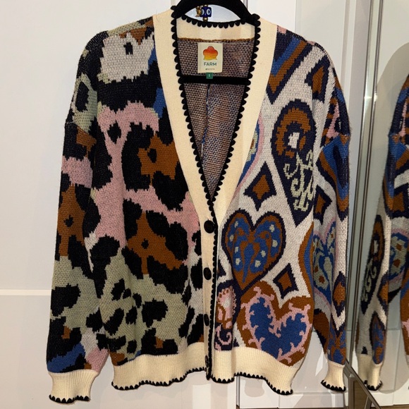 FARM Rio | Sweaters | Farm Rio Mixed Ikat Hearts Knit Cardigan | Poshmark